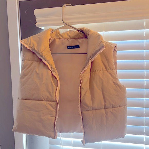 SHEIN | Jackets & Coats | Cropped Tan Puffer Vest Never Been Worn Size ...